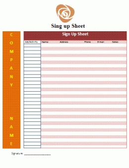 Signup Sheet Template Free Sheet Templates