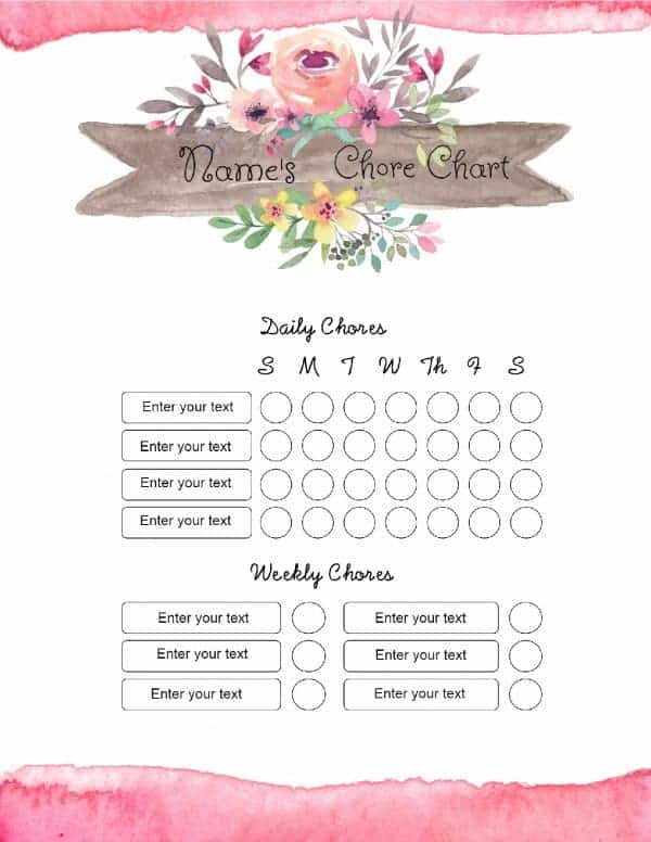 FREE chore chart template | 101 Different Designs