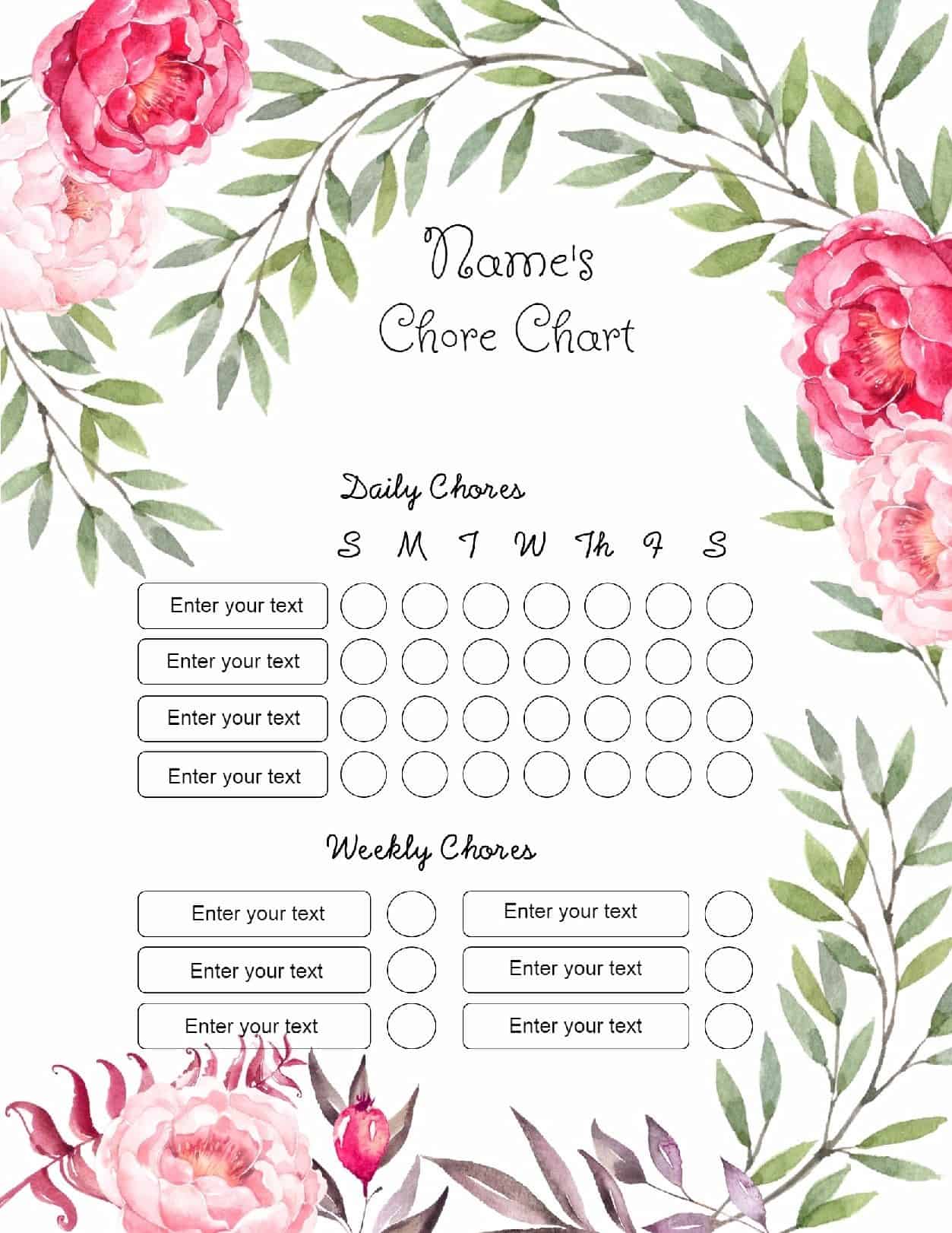 FREE chore chart template | 101 Different Designs