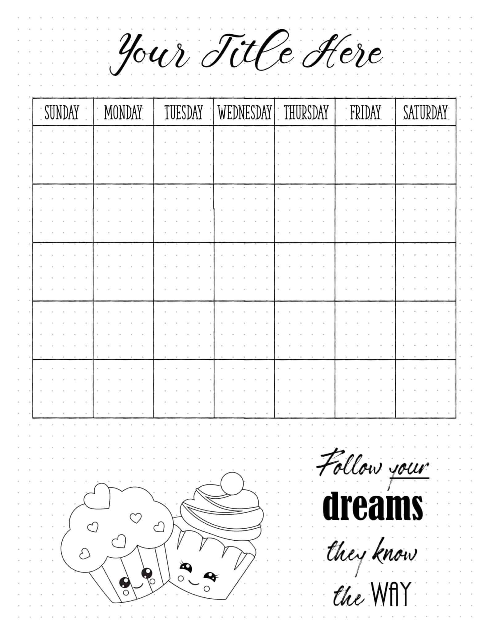 Bullet Journal Calendar | Free customizable printable