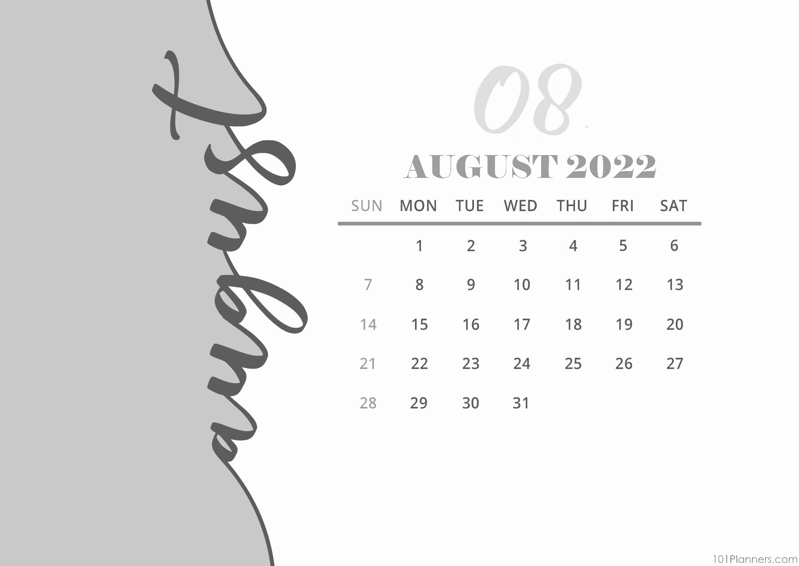 Free Printable August 2022 Calendar | Instant Download