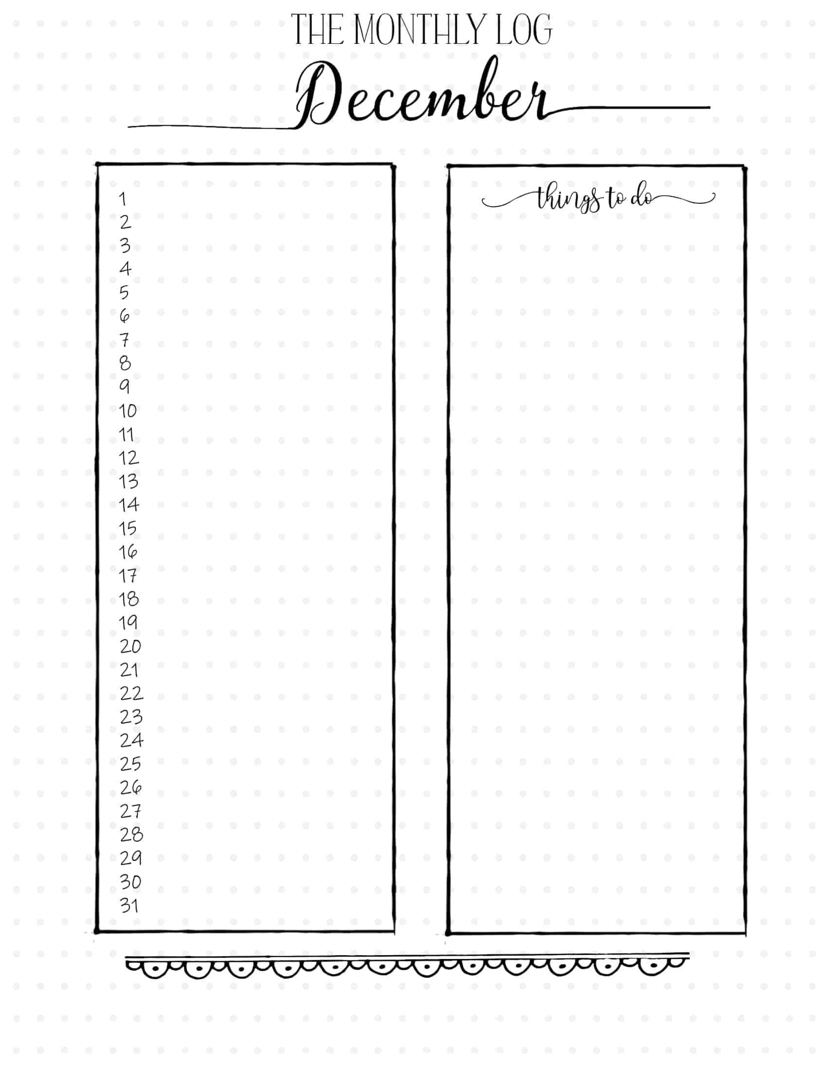 Bullet Journal Monthly Log with Free Printable Templates