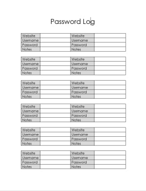 FREE Customizable Password Log | Many Templates are Available