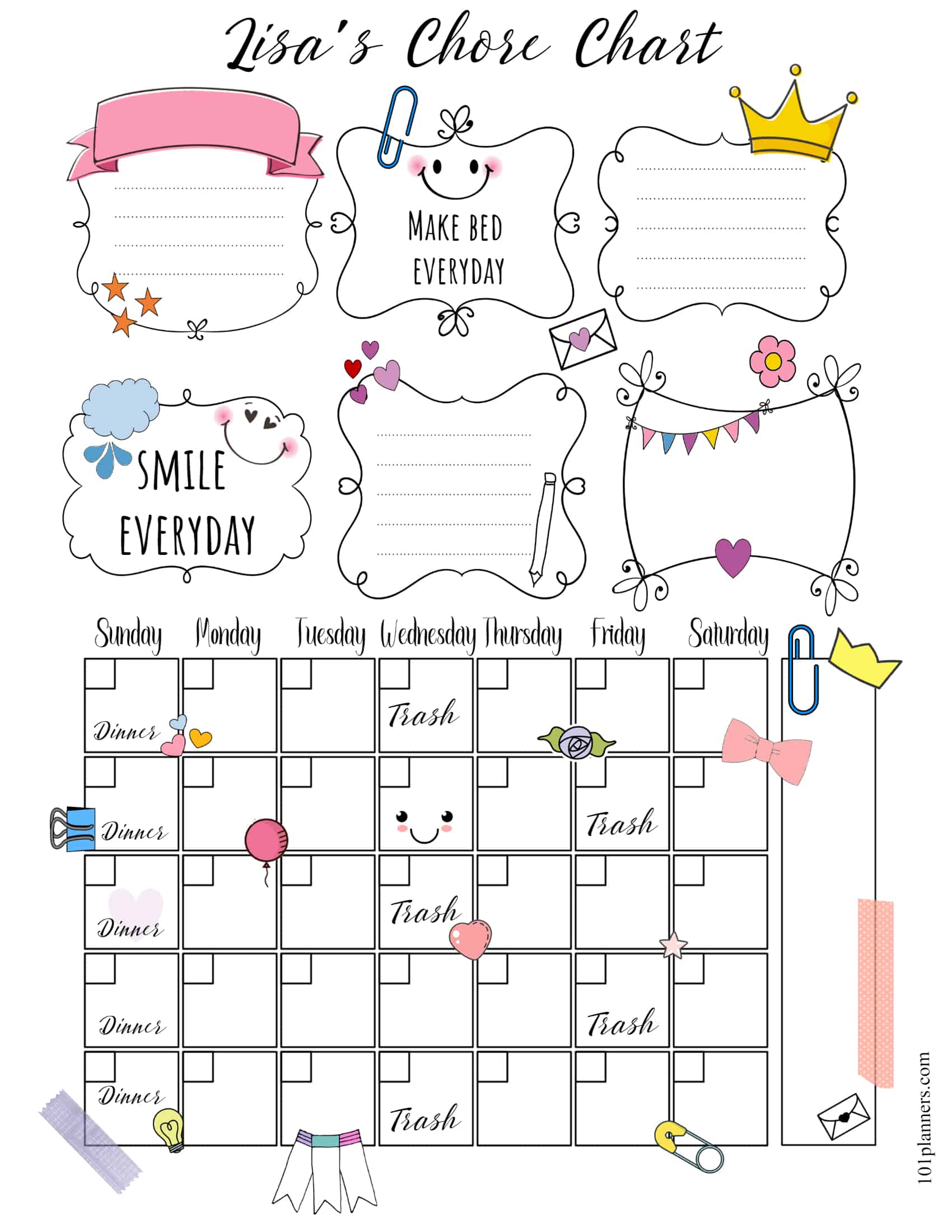 FREE chore chart template | 101 Different Designs