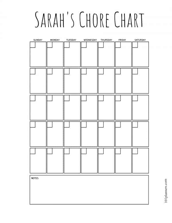 FREE chore chart template | 101 Different Designs