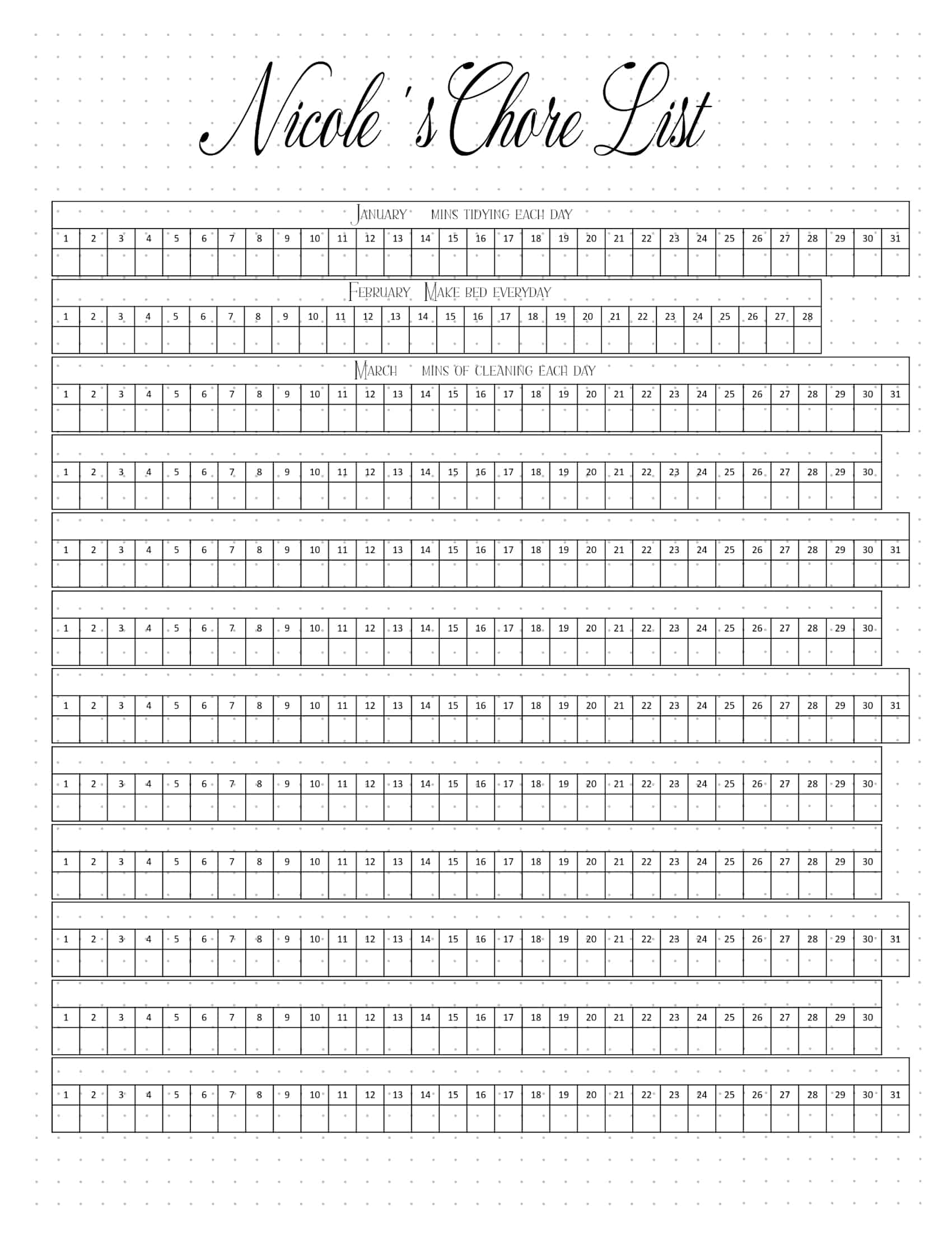 FREE chore chart template | 101 Different Designs