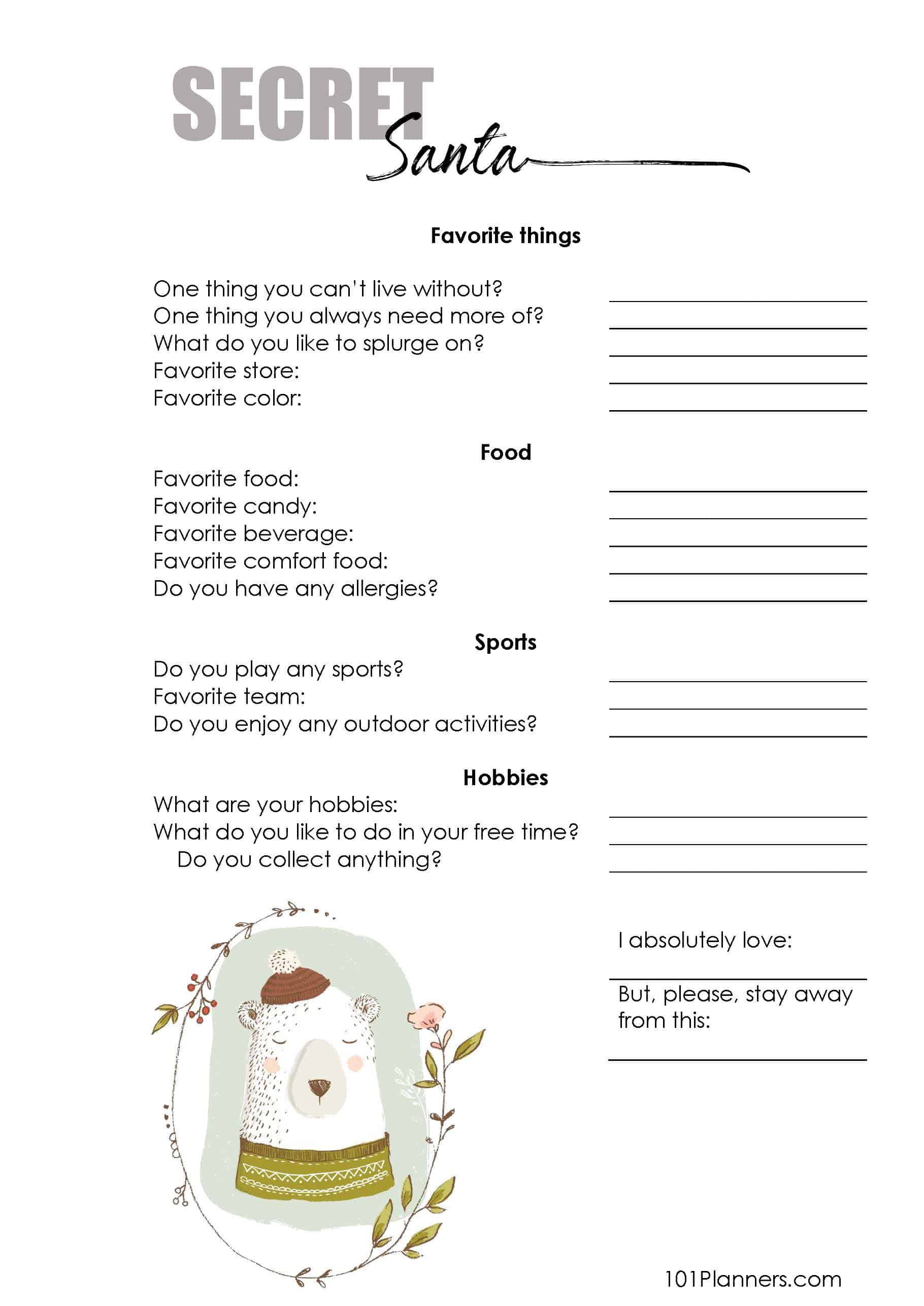 264 Secret Santa Questions & Forms