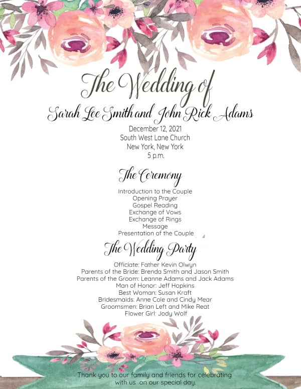 FREE Wedding Program Template | Word or Online App