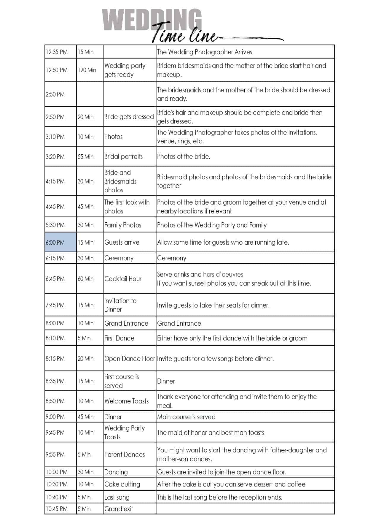 FREE Wedding Timeline | Online App, Word or Excel
