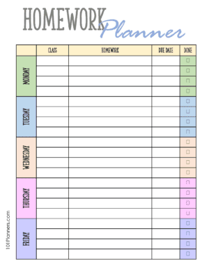 FREE Printable Homework Planner Template | PDF, Word, Excel or Jpg