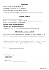 Funny Cuddle Buddy Application | Fillable and Editable