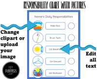 Free printable and Editable Responsibility Chart for Kids