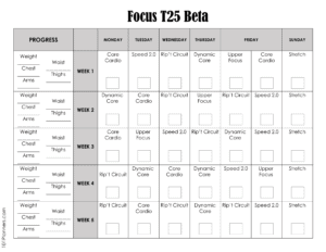 FREE Printable Focus T25 Calendar | Alpha, Beta and Gamma