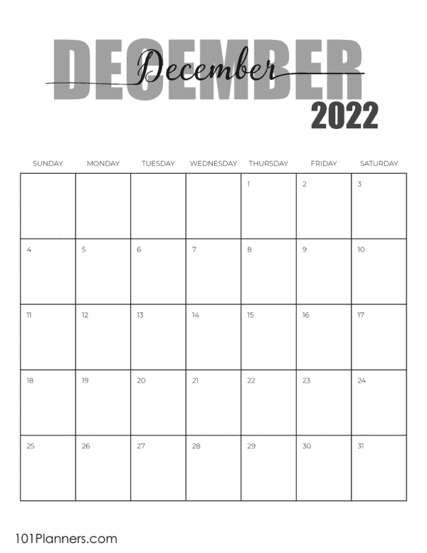 December 2022 Calendar | Instant download