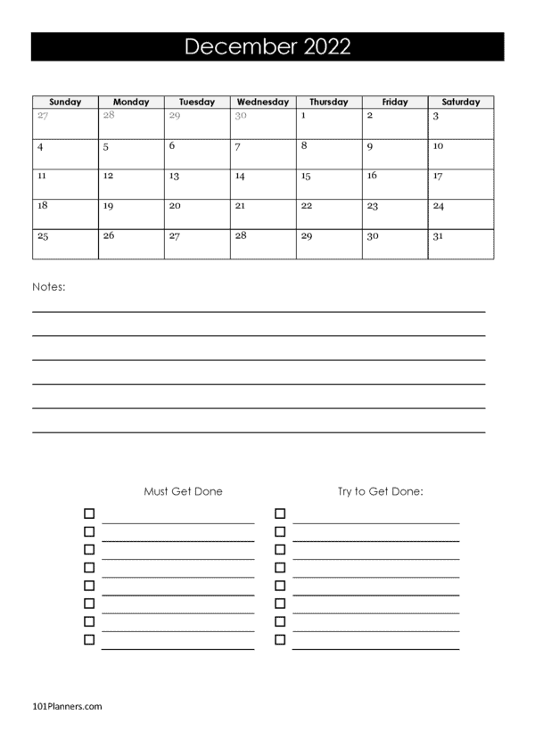 December 2022 Calendar | Instant download