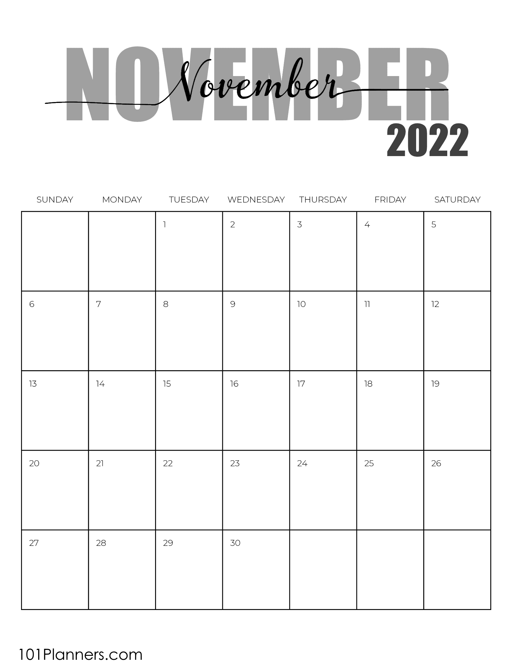 Free Printable November 2022 Calendar | Customize Online