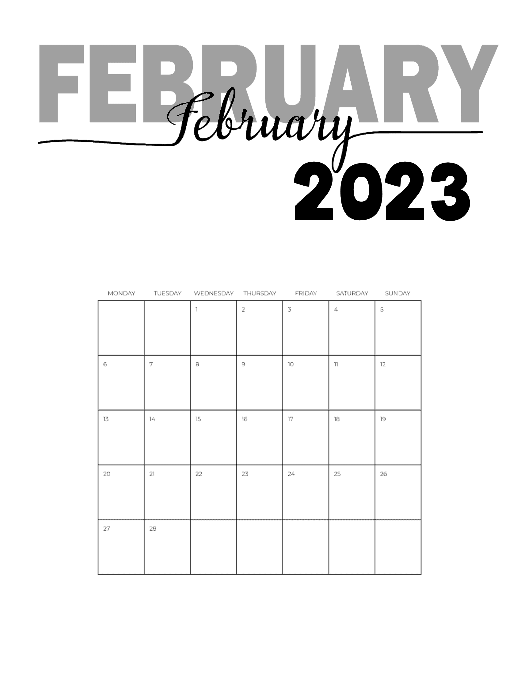February 2023 Calendar | Instant Download | 101 Designs
