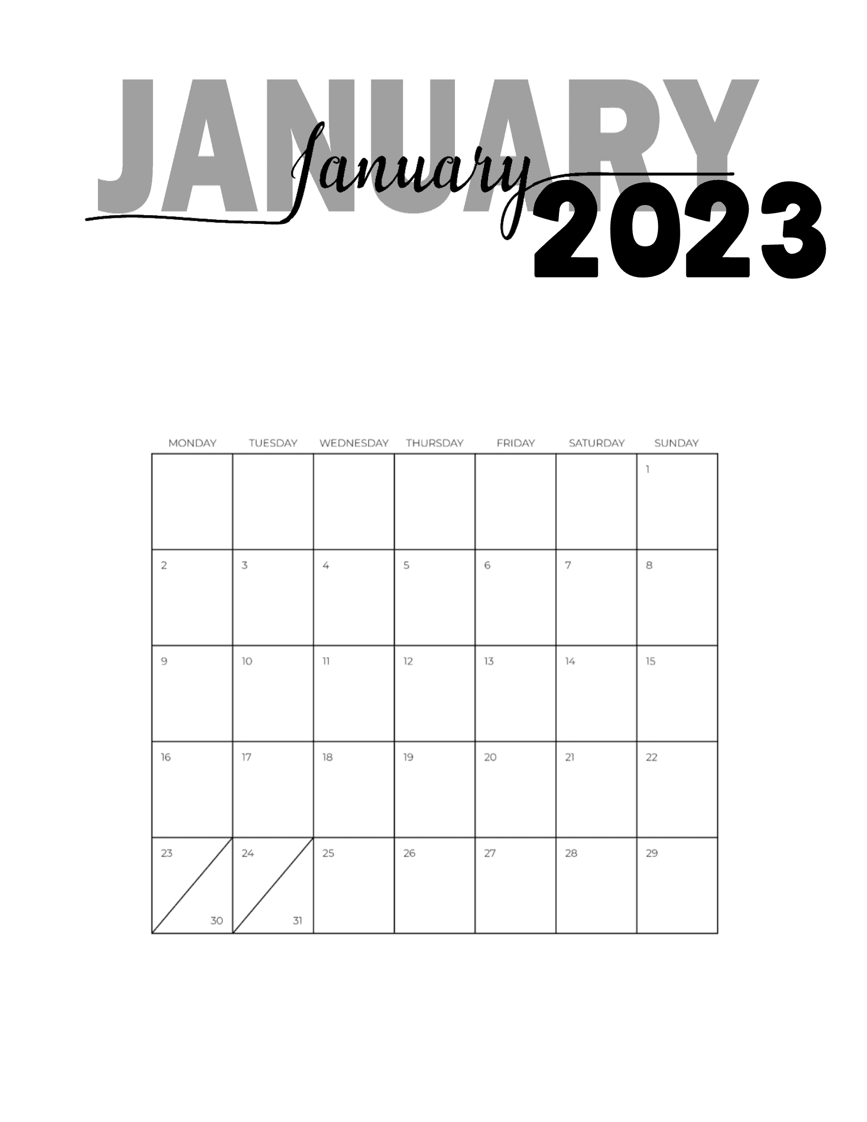 Free Printable January 2023 Calendar | Customize Online