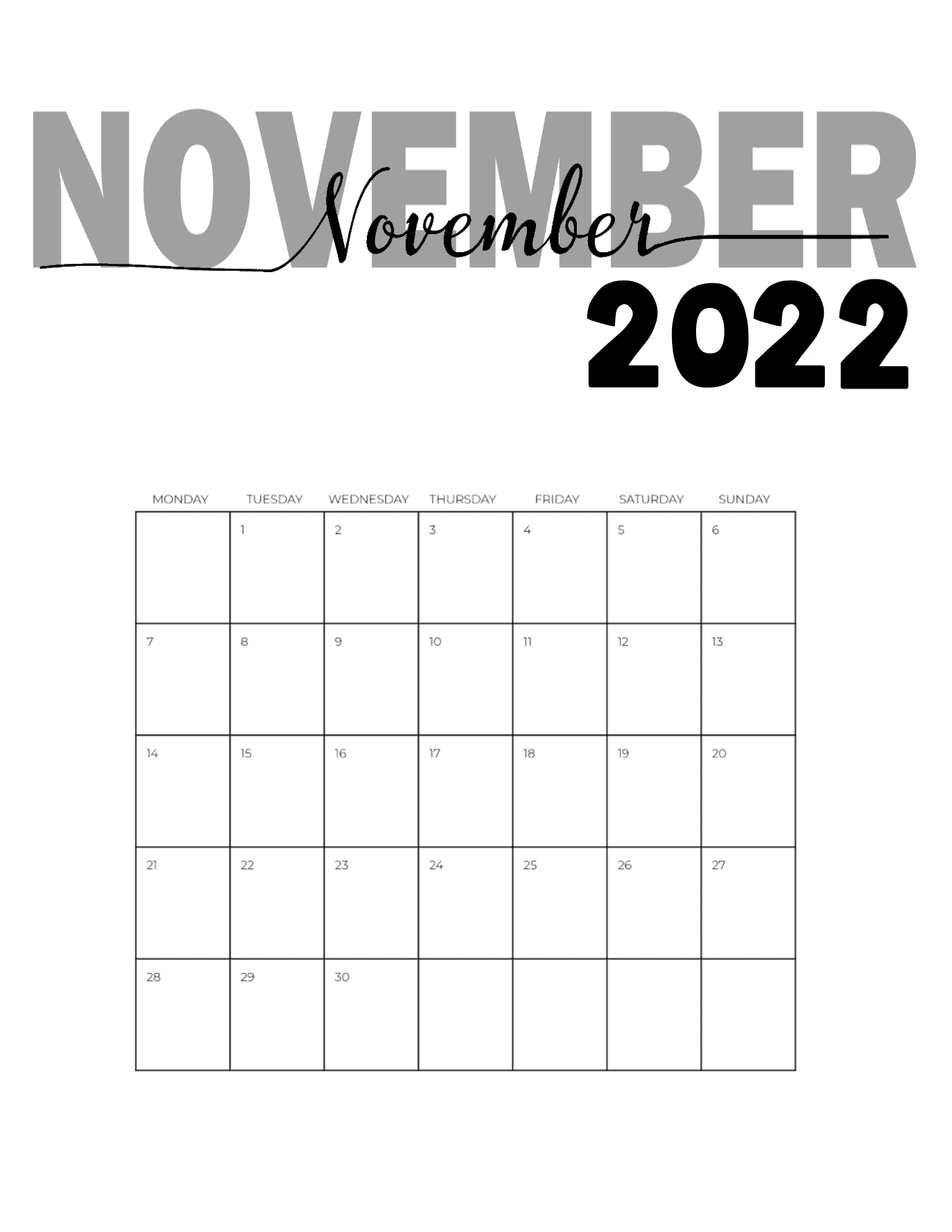 Free Printable November 2022 Calendar | Customize Online