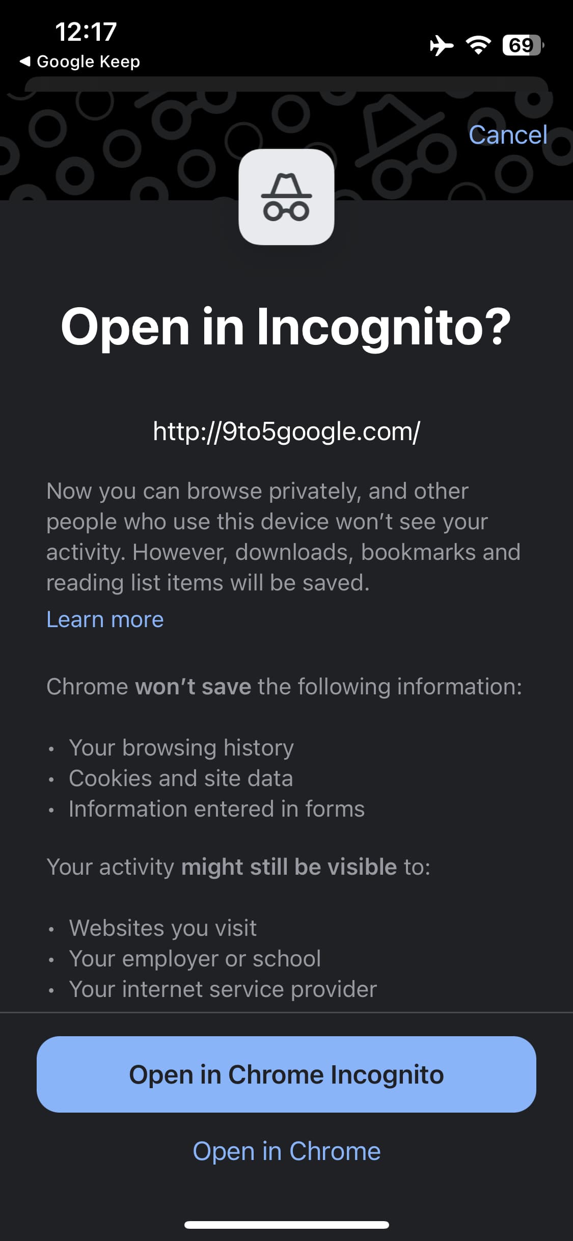 Chrome for iOS now lets you quickly open app links in Incognito Chrome for iOS now lets you quickly open app links in Incognito