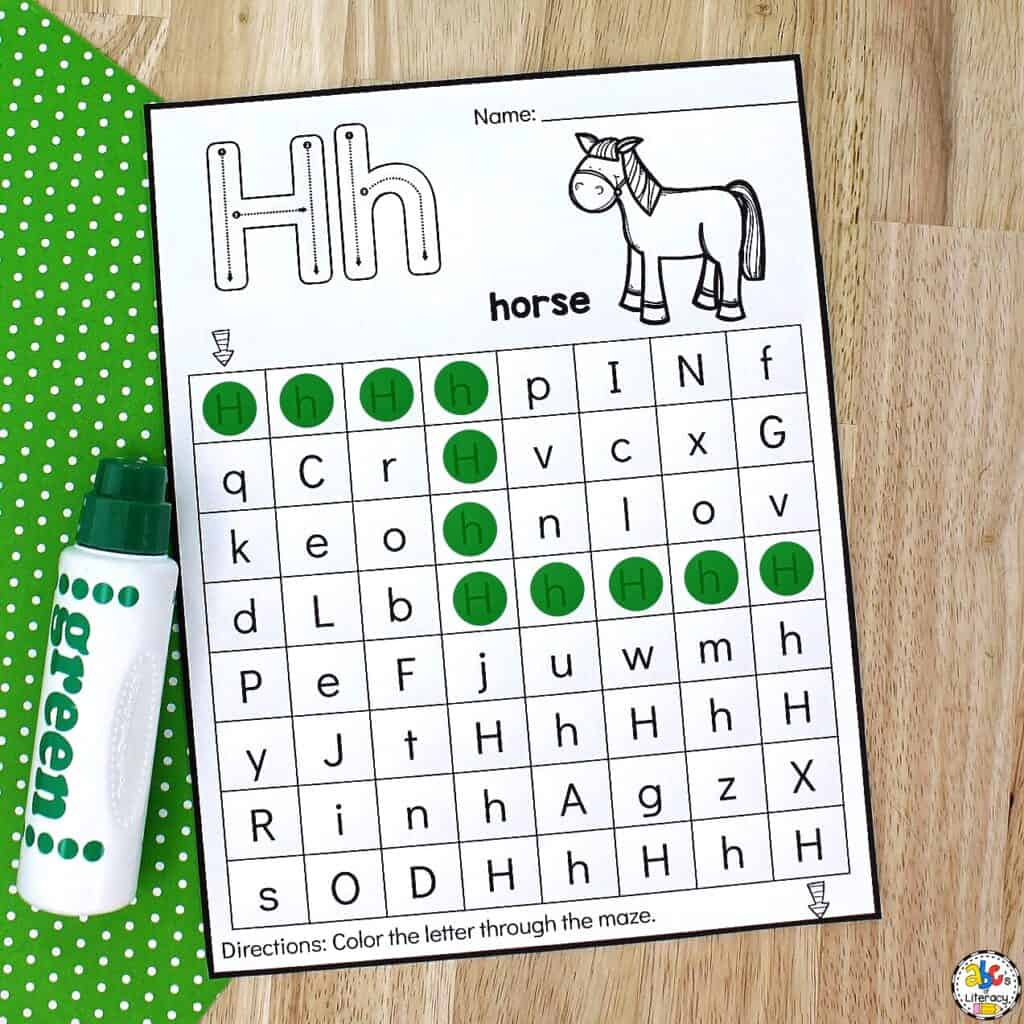 Farm Animal Letter Mazes: Letter Recognition Worksheets