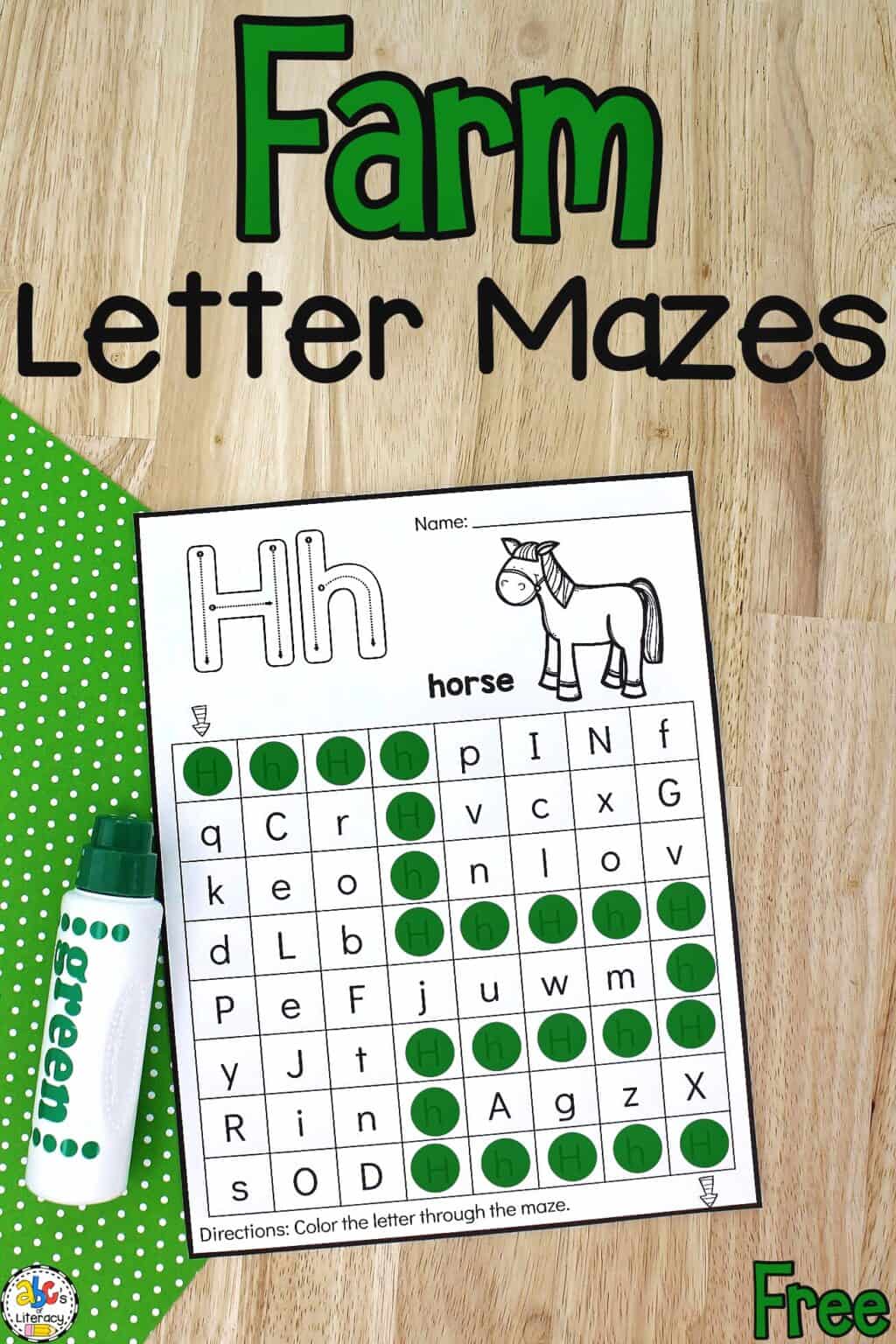 Farm Animal Letter Mazes: Letter Recognition Worksheets