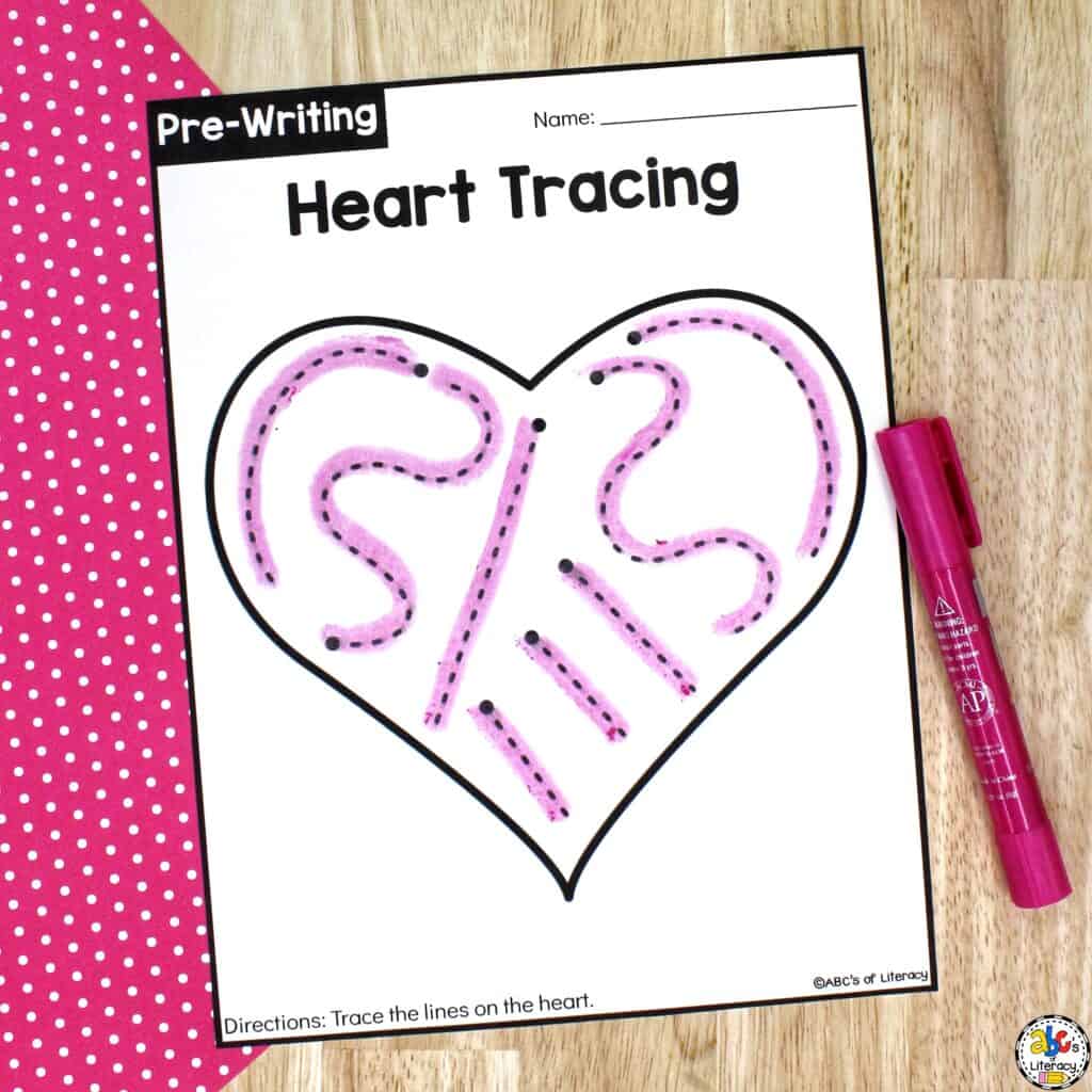 Heart Tracing Worksheets: Pre-Writing Activity