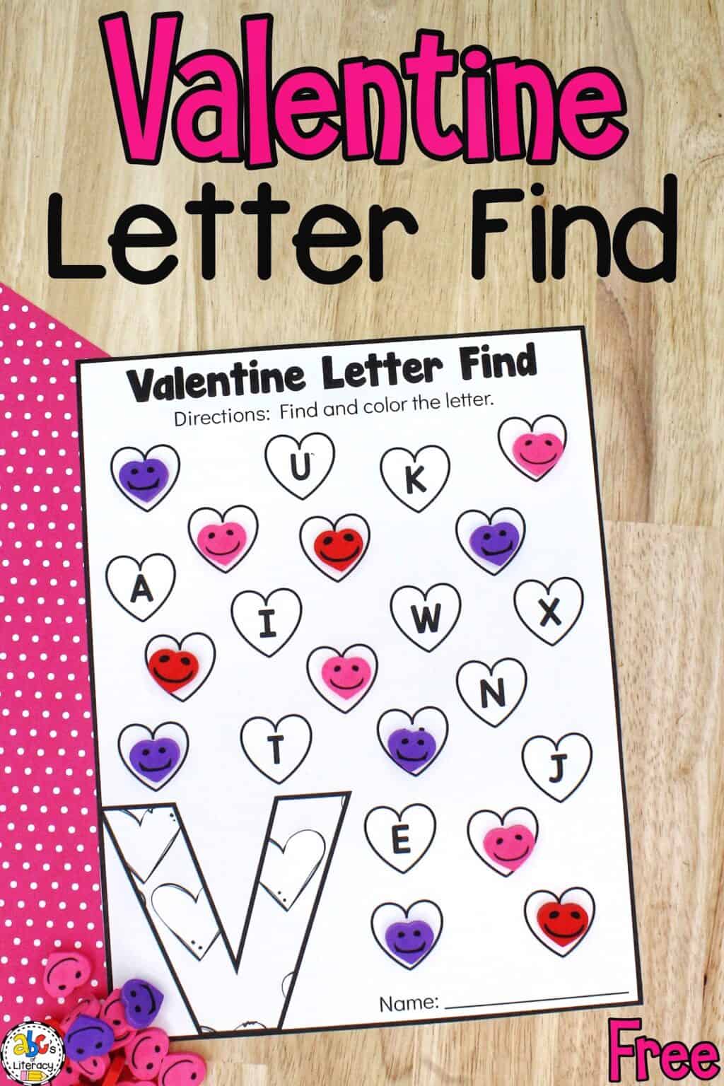 Valentine Letter Find Worksheets: Letter Recognition Activity