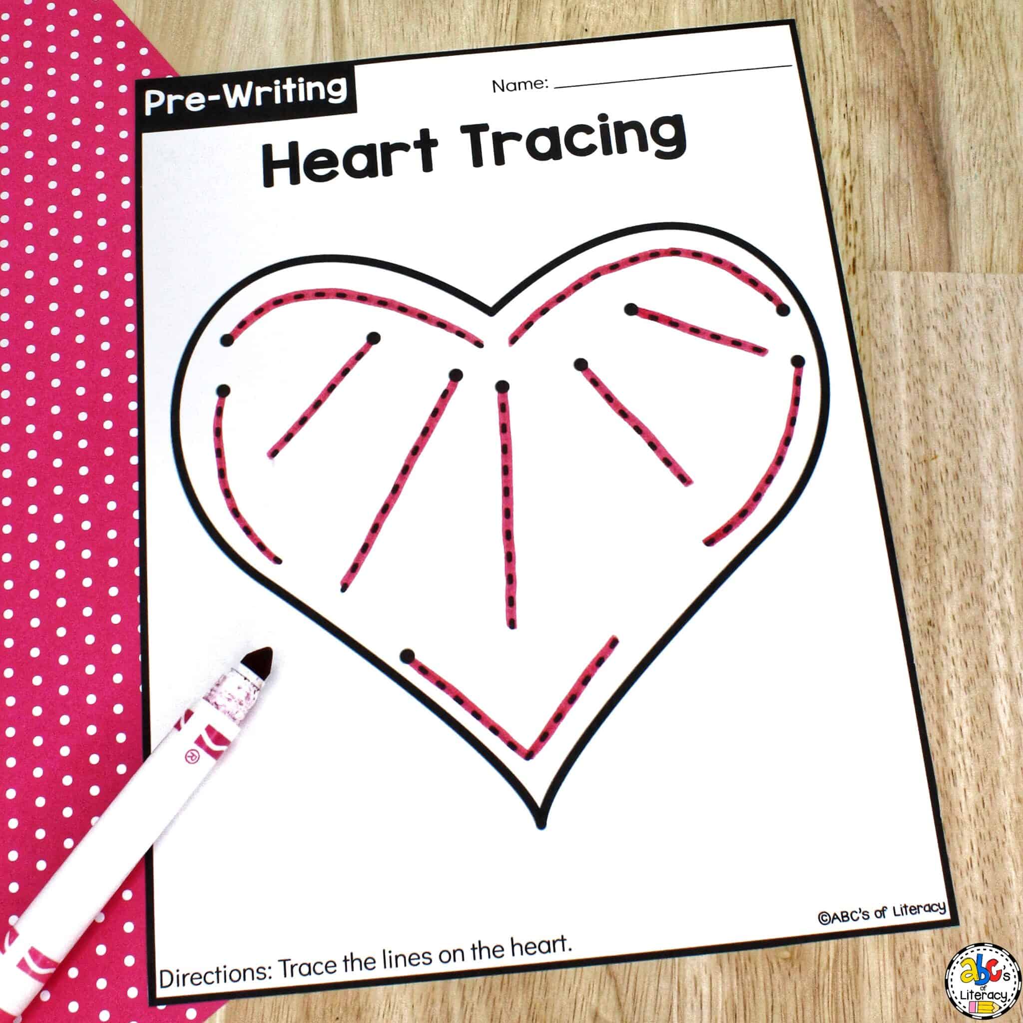 Heart Tracing Worksheets: Pre-Writing Activity
