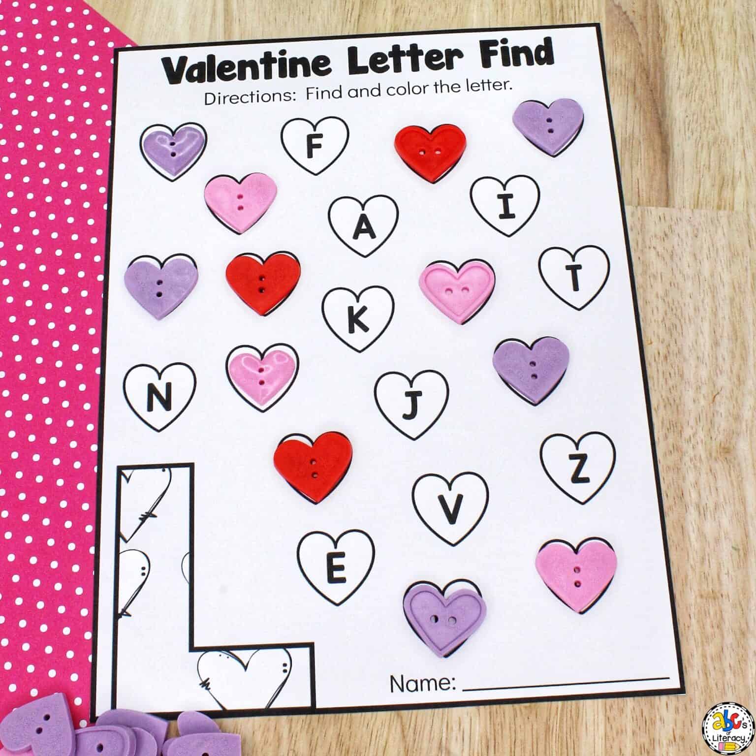 Valentine Letter Find Worksheets: Letter Recognition Activity