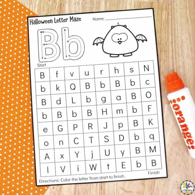 Halloween Letter Maze Preschool Worksheets
