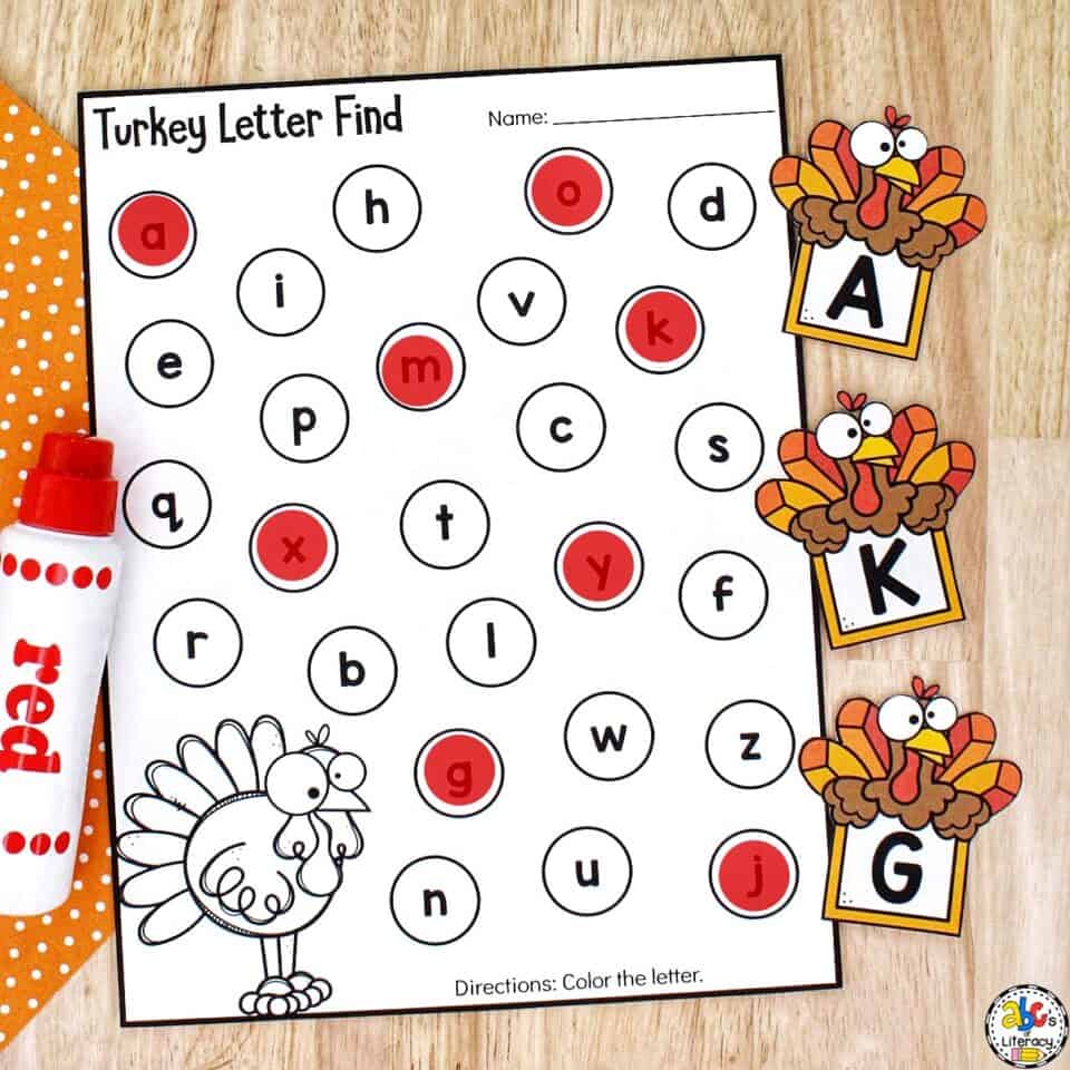 Turkey Alphabet Sensory Bin