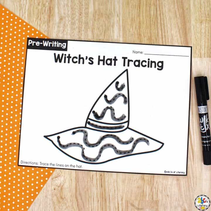 Witch's Hat Tracing Worksheets: Pre-Writing Activity