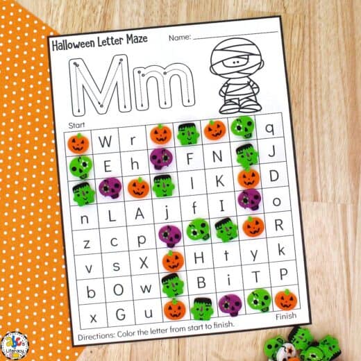 Halloween Letter Maze Preschool Worksheets