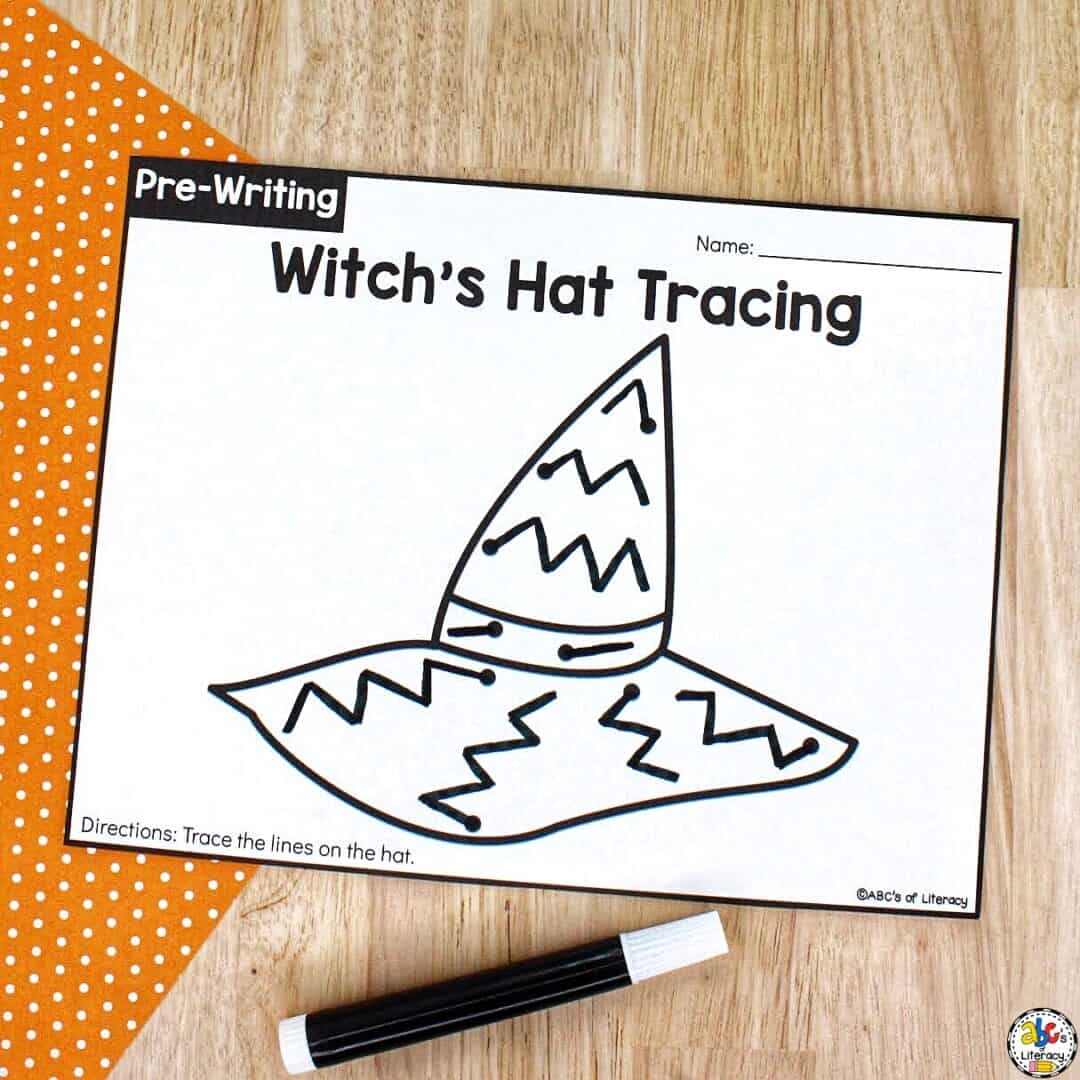 Witch's Hat Tracing Worksheets: Pre-Writing Activity
