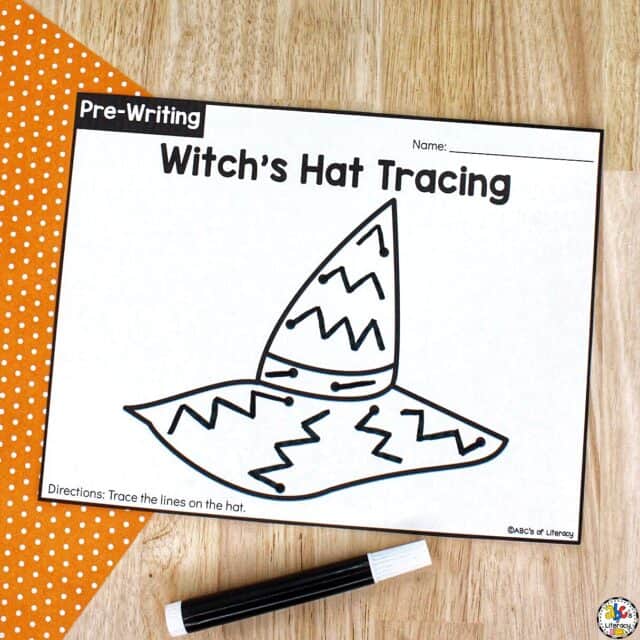 Witch's Hat Tracing Worksheets: Pre-Writing Activity