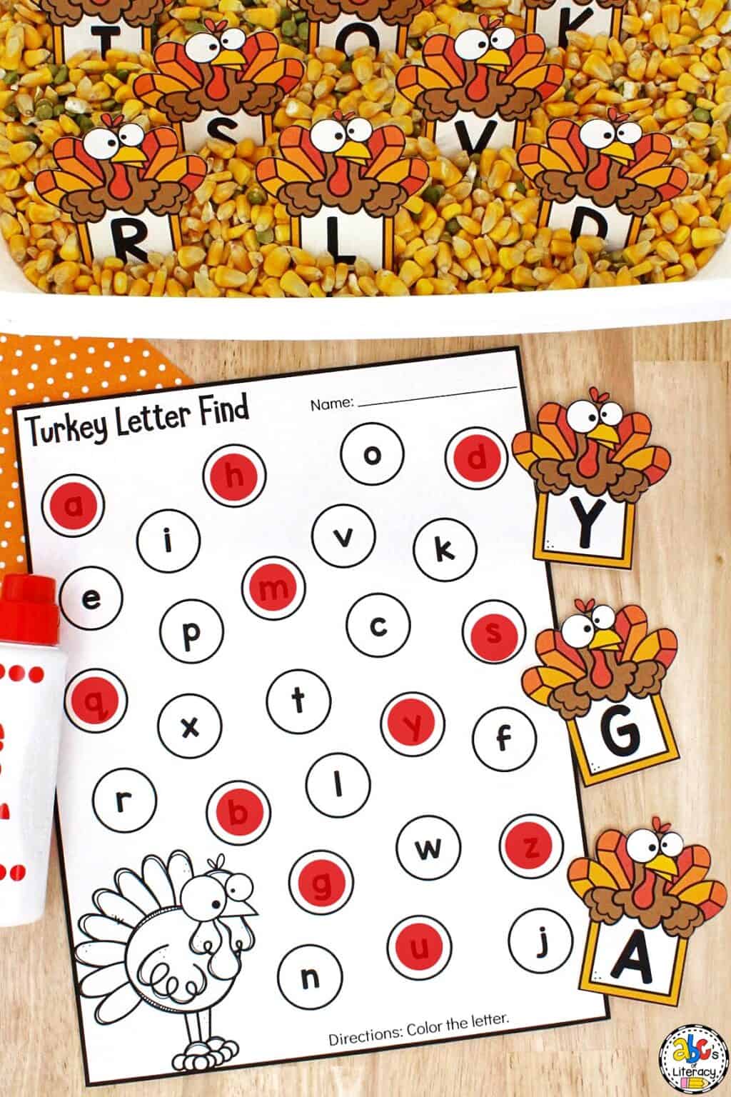 Turkey Alphabet Sensory Bin
