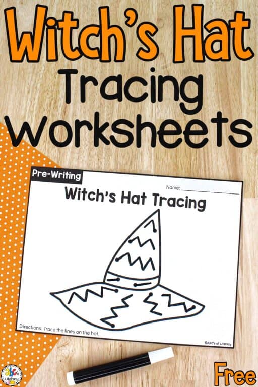 Witch's Hat Tracing Worksheets: Pre-Writing Activity
