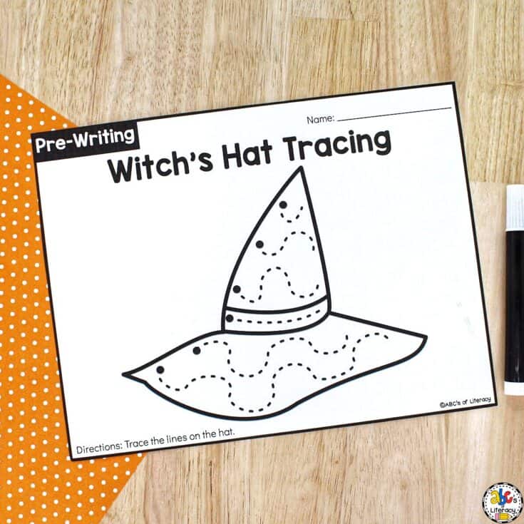Witch's Hat Tracing Worksheets: Pre-Writing Activity