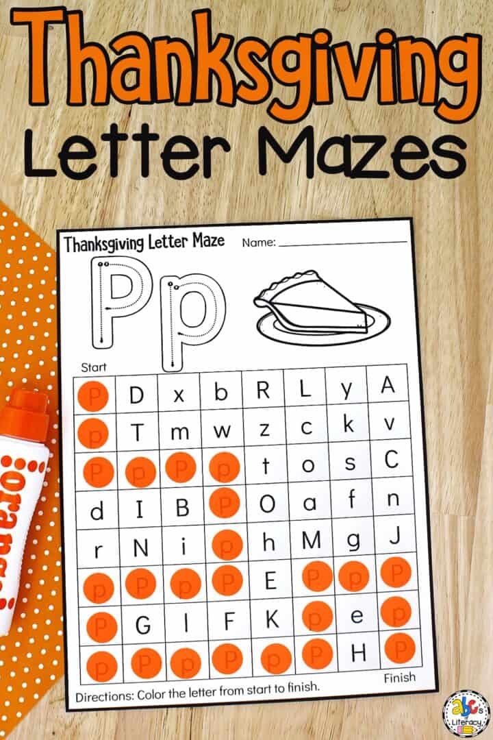 Thanksgiving Letter Maze Preschool Worksheets