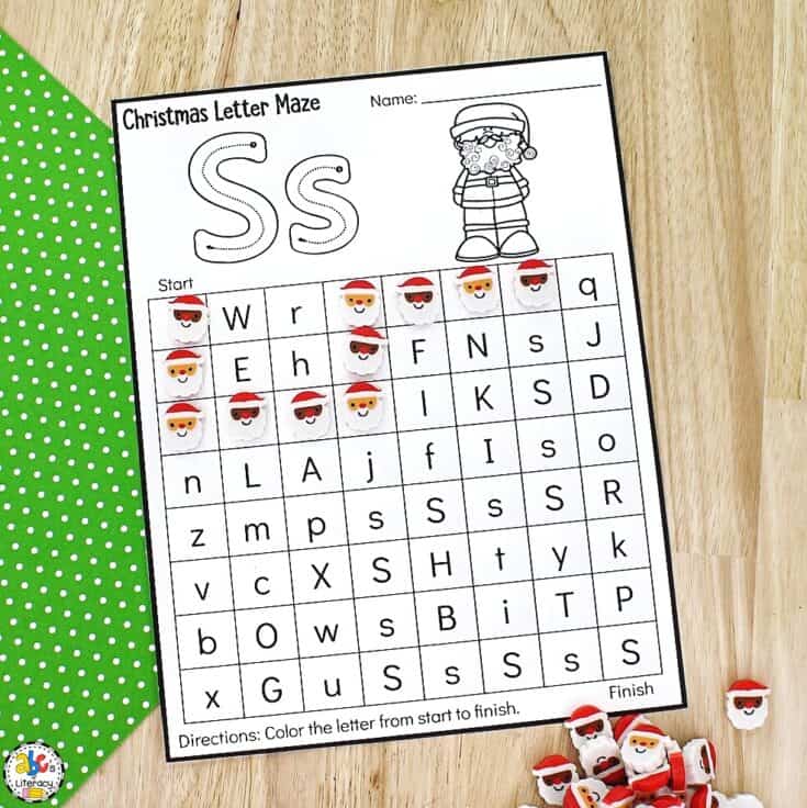 Christmas Letter Maze Preschool Worksheets