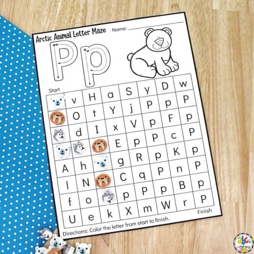 Arctic Animal Letter Maze Preschool Worksheets