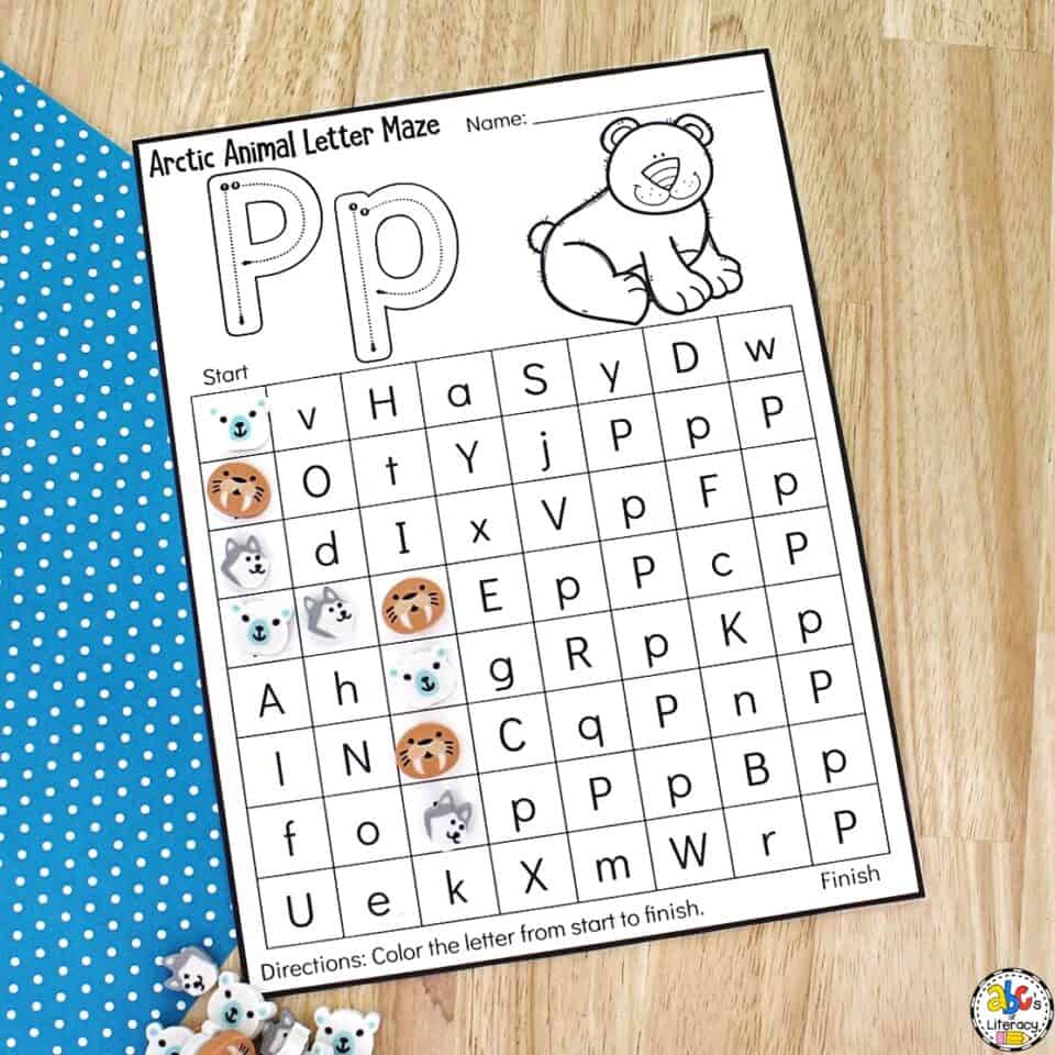 Arctic Animal Letter Maze Preschool Worksheets