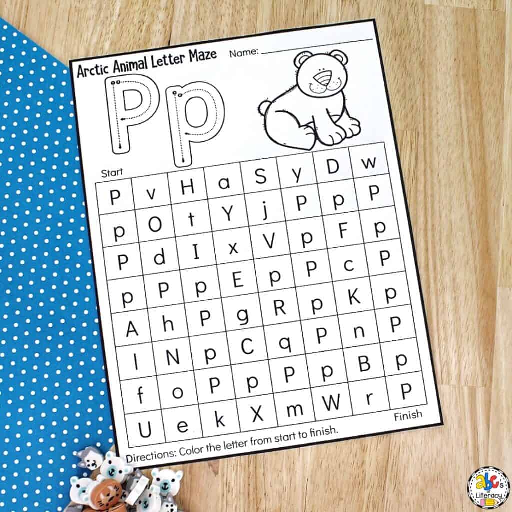 Arctic Animal Letter Maze Preschool Worksheets