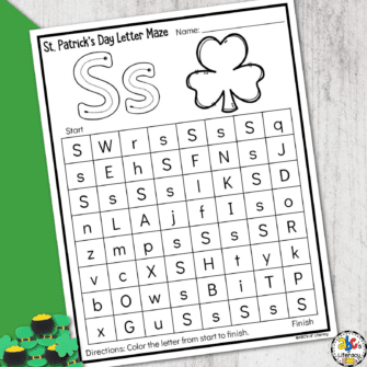 St. Patrick's Day Letter Maze Preschool Worksheets