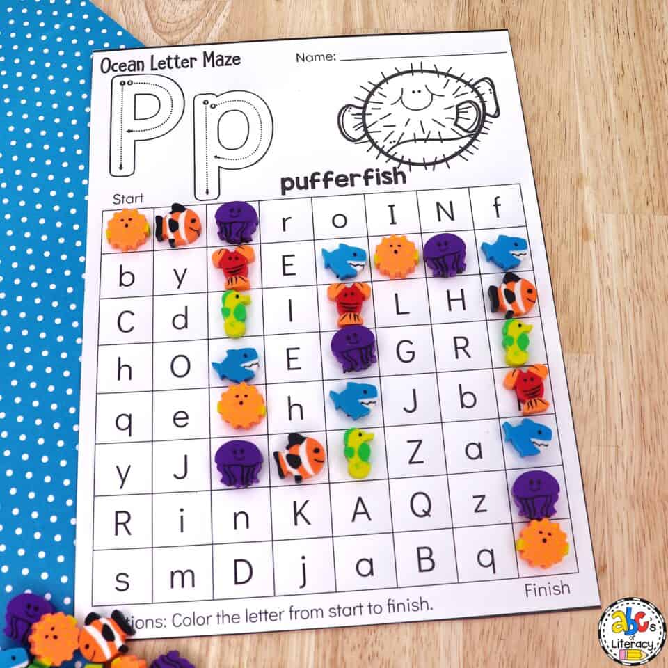 Ocean Letter Maze Worksheets