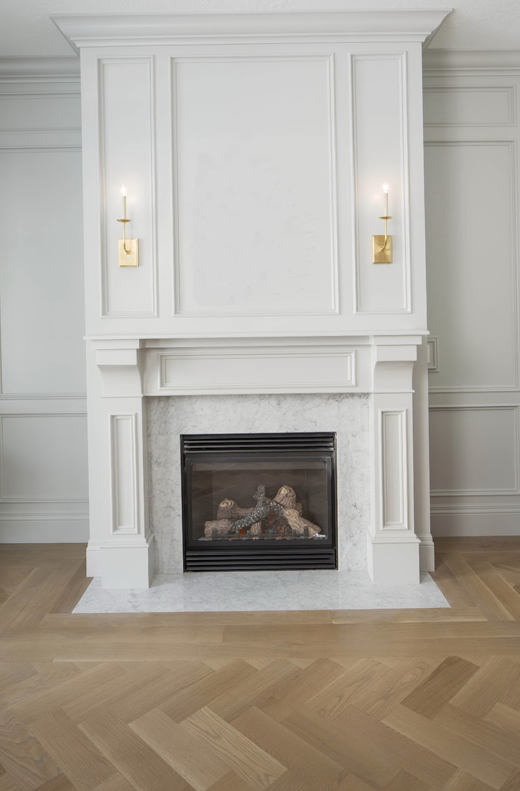 Herringbone Marble Tile Fireplace | Home Design Ideas