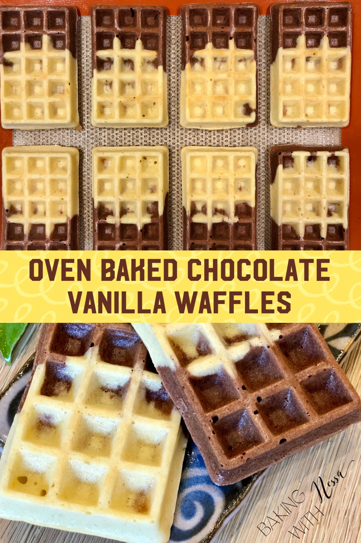 Oven Baked Chocolate Vanilla Waffles - Baking with Nessa