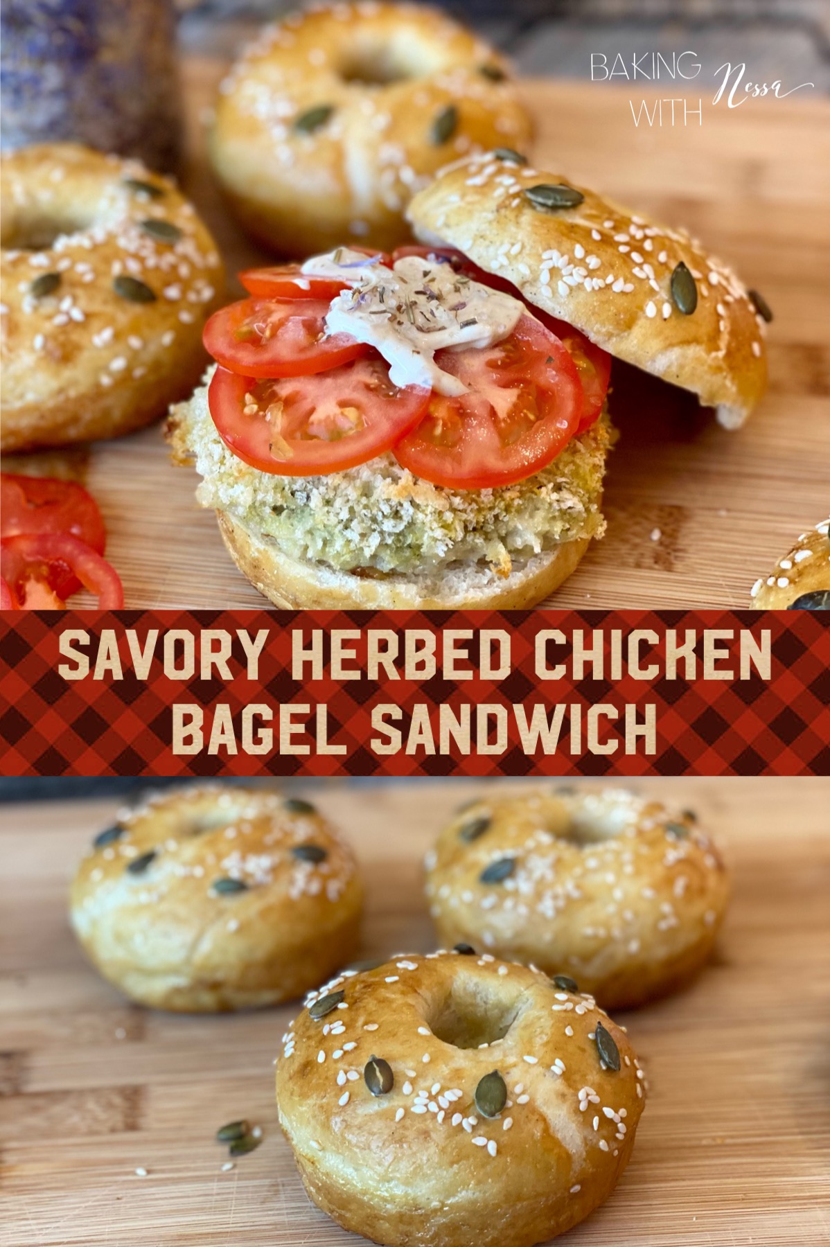 Savory Herbed Chicken Bagel Sandwich - Baking with Nessa