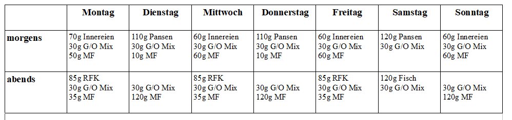 Ernährungsplan Hund Barf